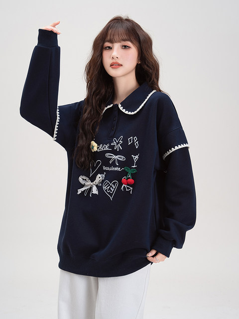 Korean version of Polp Collar Sweatshirt for Women 2025 Spring New ...