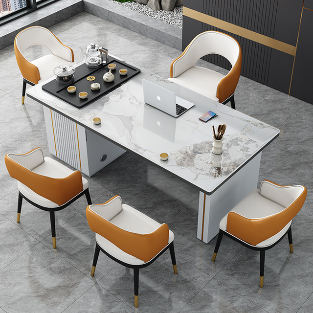 Light luxury slate tea table and chair combination office kung fu tea ...