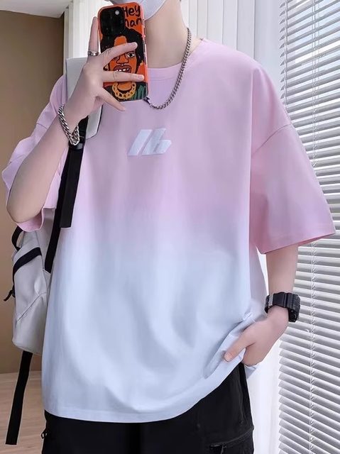 Short-Sleeved T-Shirt for Men and Teenagers 2025 Summer Gradient Trendy ...