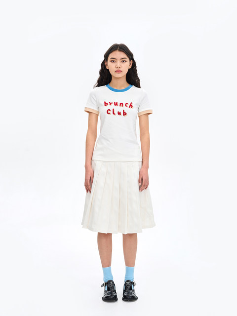 heris handwritten slogan flocking print colorful edge round neck front ...