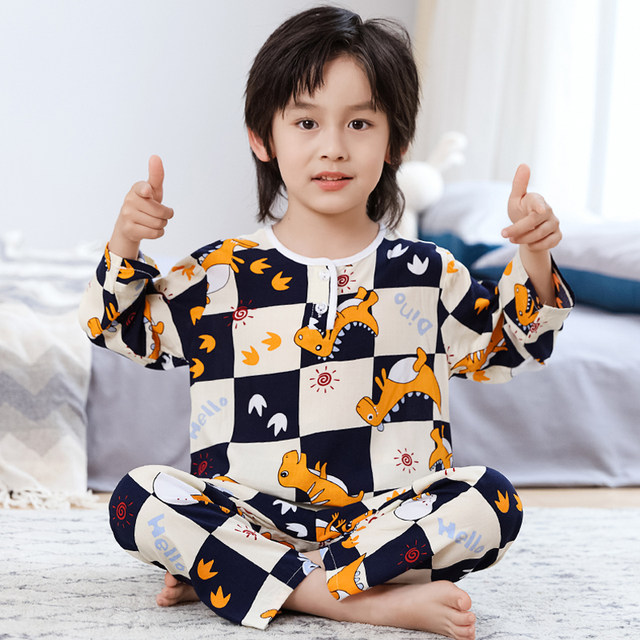 Summer children's long -sleeved cotton and silk pajamas Girls, boys ...