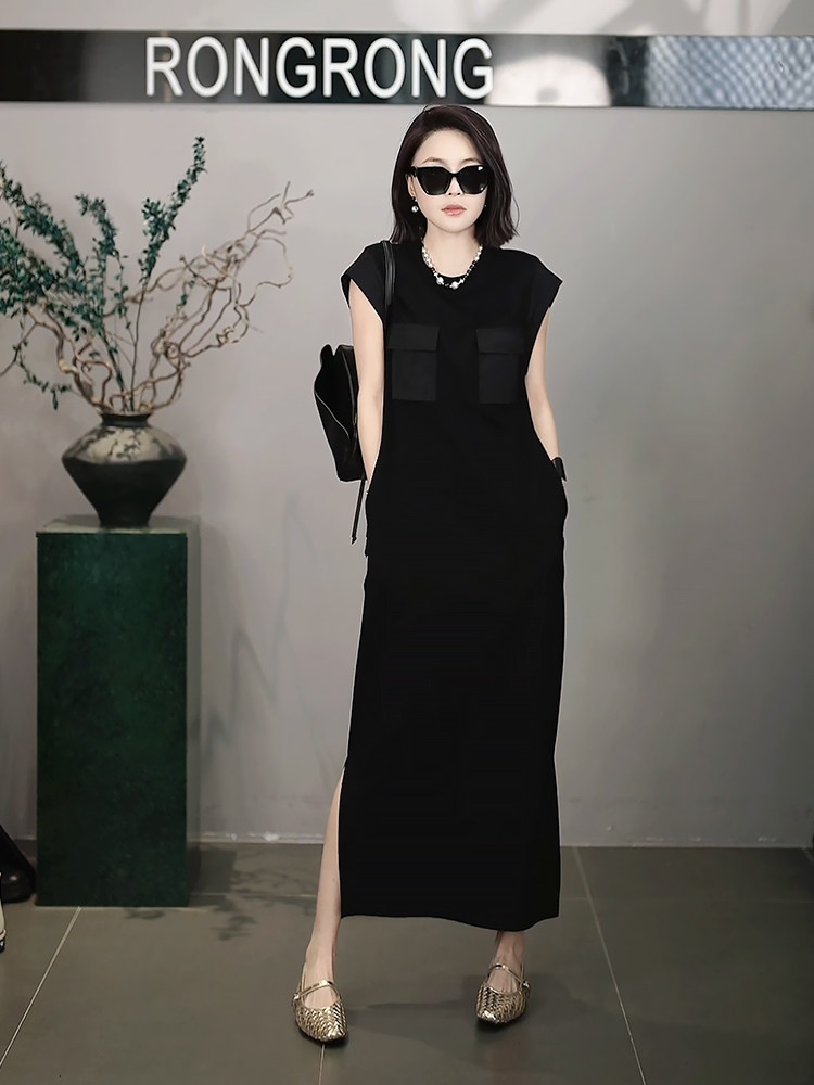 Rongrong Minimalist Elegant Versatile Loose Flutter Sleeve Long Dress J263