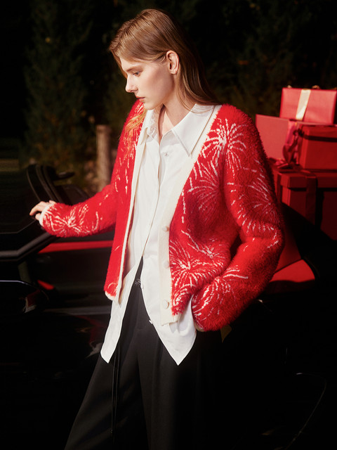 【Xuzhi】Elle 100% Sheep Wool Color-Blocked Sweater Cardigan for Women ...