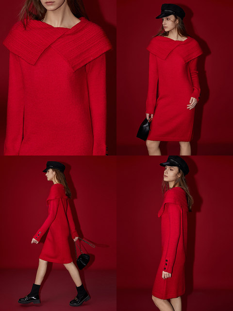 Elle French-Style Red High-End Fashion Dress for Women 2025 Autumn New ...