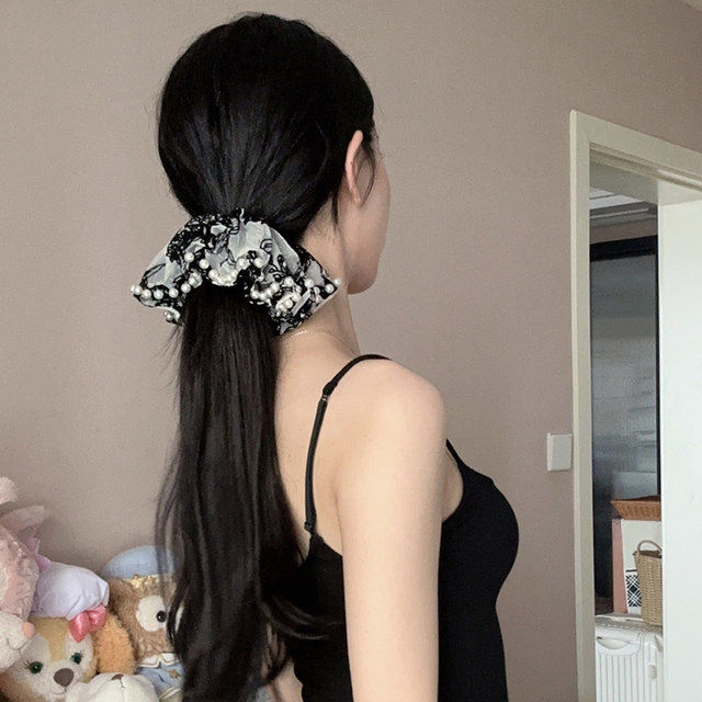 Hepburn style pearl large intestine hair ring for women 2024 new high ...