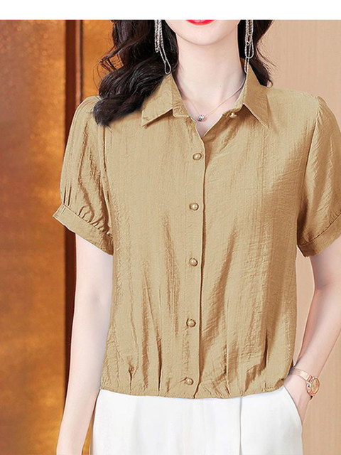 Women's fat MM chiffon shirt women's short-sleeved 2024 summer ice silk ...