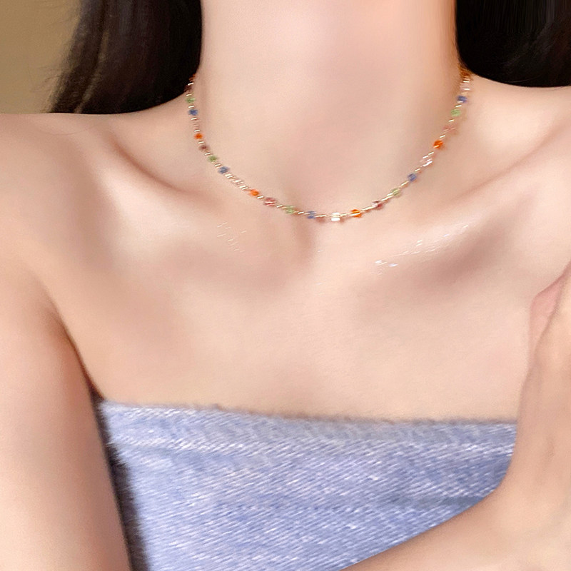 Color Crystal String Bead Necklace Female Xia 2024 New Explosion CHOKER ...