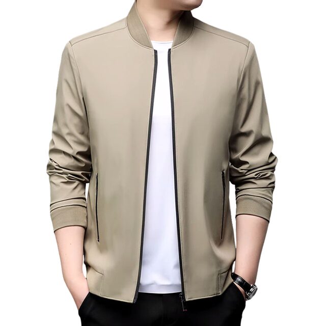 Lomon milk silk baseball collar jacket men's spring and autumn business ...