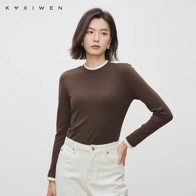 Jason Wen's simple commuting T-shirt 2024 winter new round neck fake ...