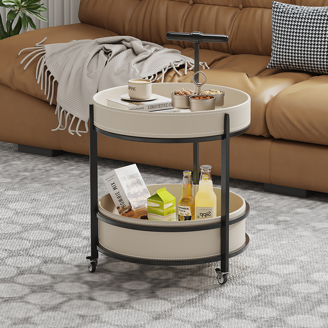 Italian saddle leather trolley, movable coffee table with wheels, snack ...