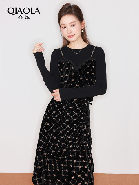 Jora Black Fake Two-Piece Long Sleeve Underwear Top Autumn and Winter ...