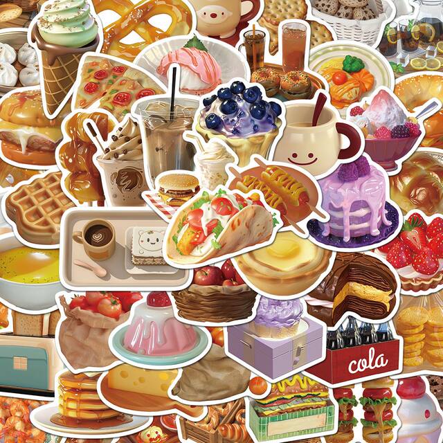 50 pieces of ins style cartoon food stickers creative snack food ...