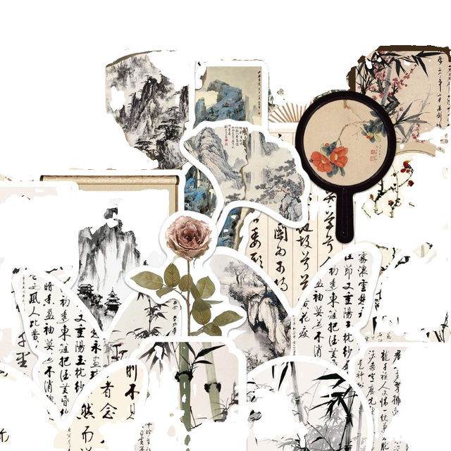 60 pieces of Qingfeng ink painting retro Chinese style stickers ink ...