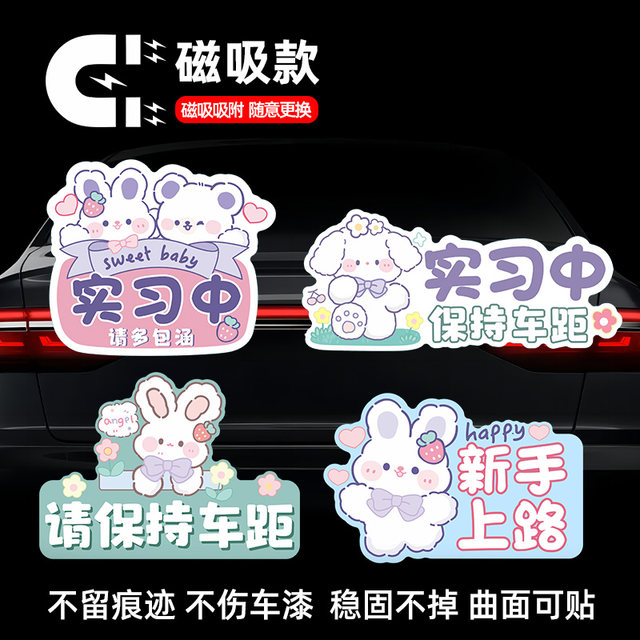 Line rabbit internship sticker magnetic sign novice on the road car ...