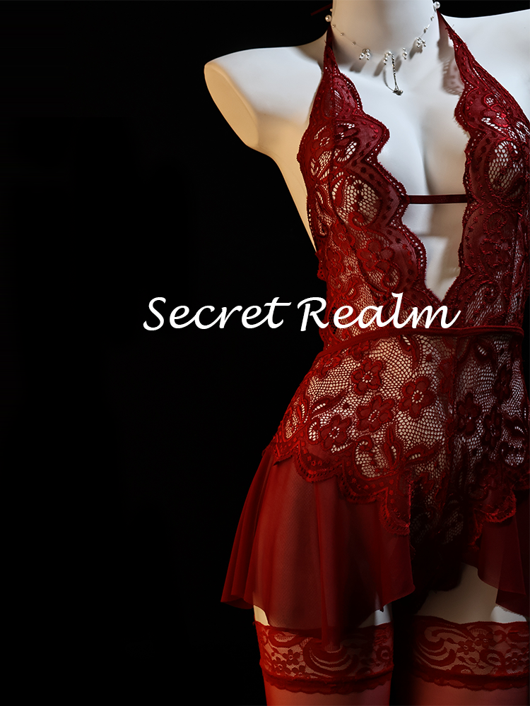 Secret realm night love sexy lace lady style seductive deep V perspective ascetic one-piece mesh ...