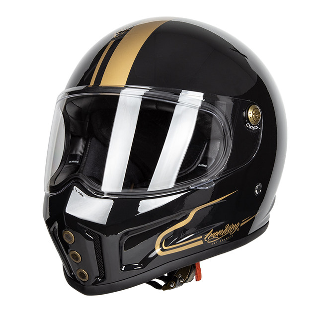 Retro helmet men's heavy-duty black gold motorcycle full-face helmet ...