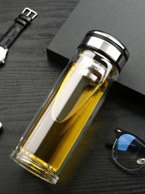 Thickened glass cup heat-resistant double-layer tea water separation ...
