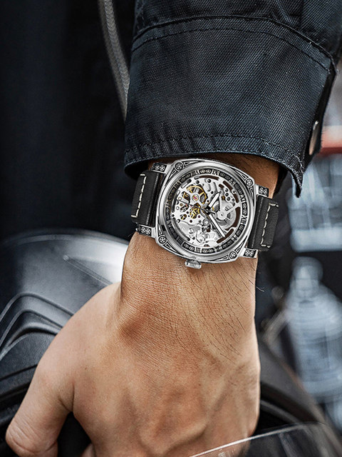 Boux Totem Hollow Carved Black Warrior Men's Fully Automatic Mechanical ...