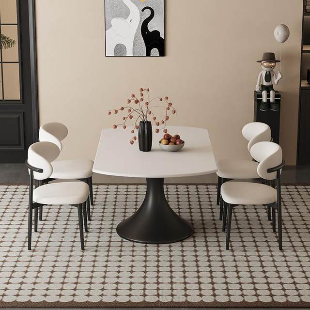 French retro round stone slab dining table square and round dual ...