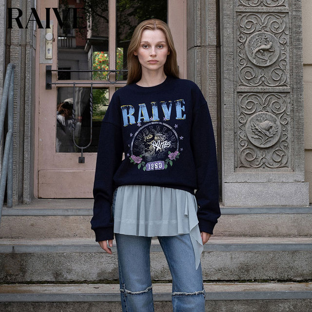 [Celebrity Same Style] RAIVE 2024 new autumn women's tops brand logo printing contrasting color ...