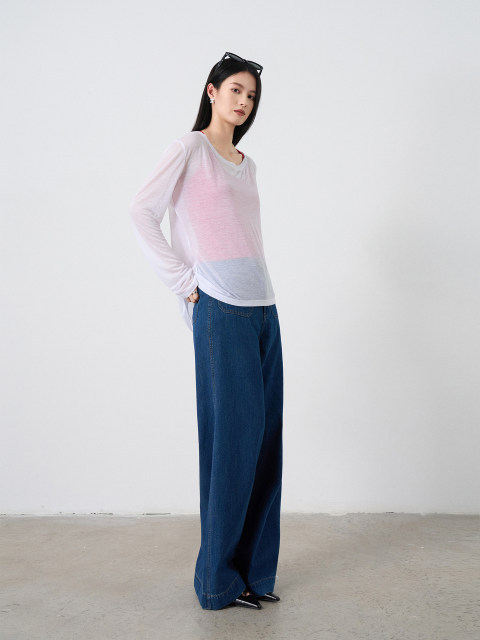 Li Yunuo MPBY Manman Shirt 100 Laiser perspective thin long-sleeved T ...