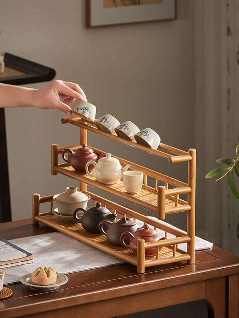 Tea cup rack Chinese small-sized Bogu rack tea set teapot storage rack ...