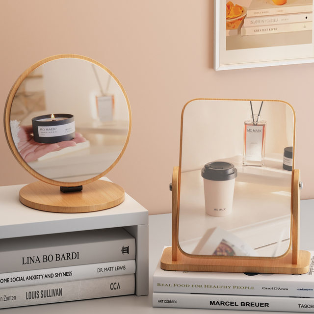 Mirror makeup mirror desktop desktop large wooden rotating mirror ...