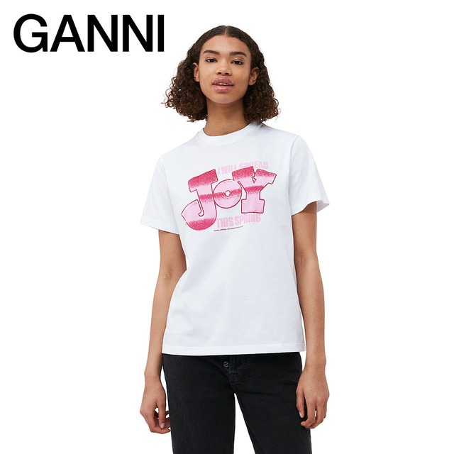Ganni Women's Letter Patterns White Round Neck Short -sleeved T -shirt ...
