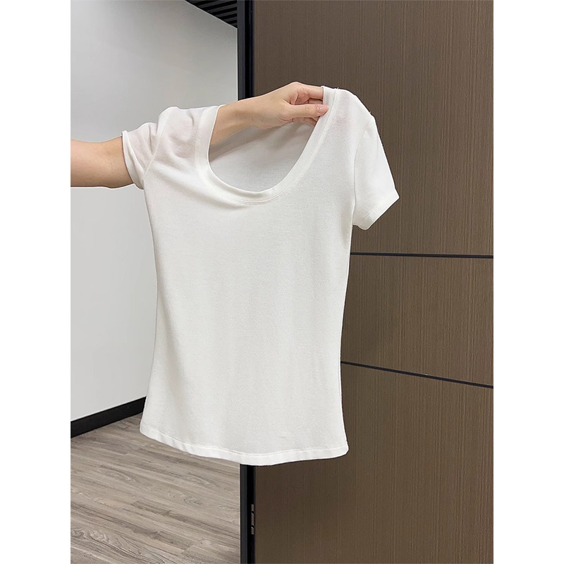 Lazy style, slightly translucent, u-neck, solid color, shoulder short ...