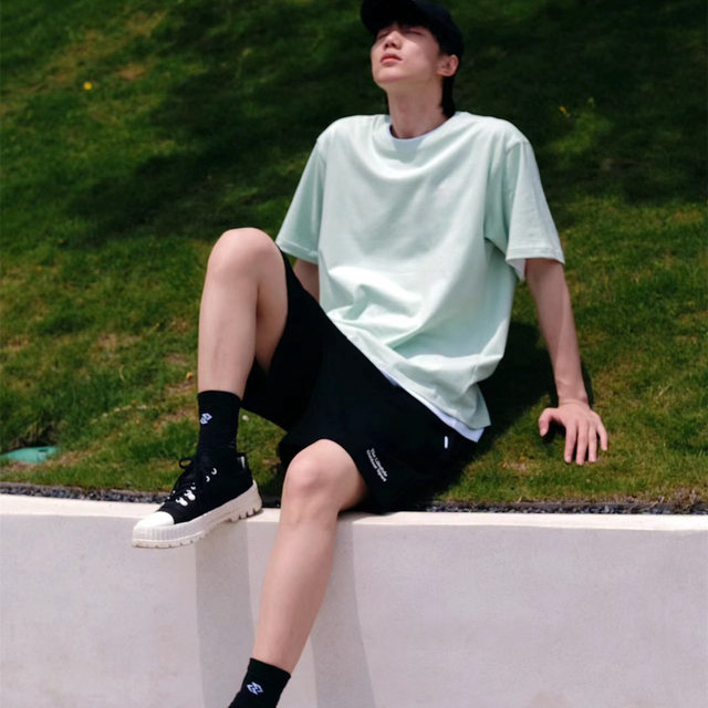 320g heavy mint green solid color T-shirt summer loose pure cotton teen white couple inner top base