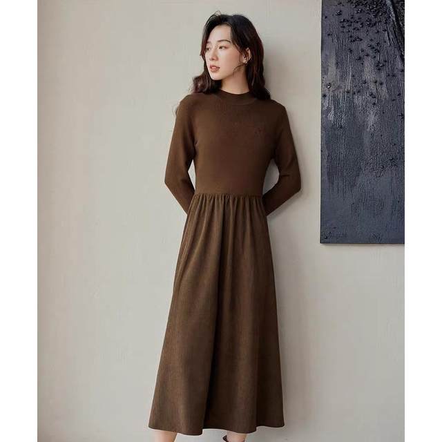 Inumon black knitting base dress female 2023 autumn and winter new ...