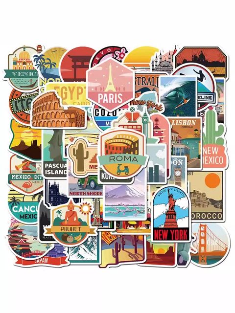 50 travel city scenery building stickers, outdoor sports stickers ...