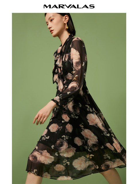 Mande Poetry Printed dress female 2024 autumn and winter temperament ...