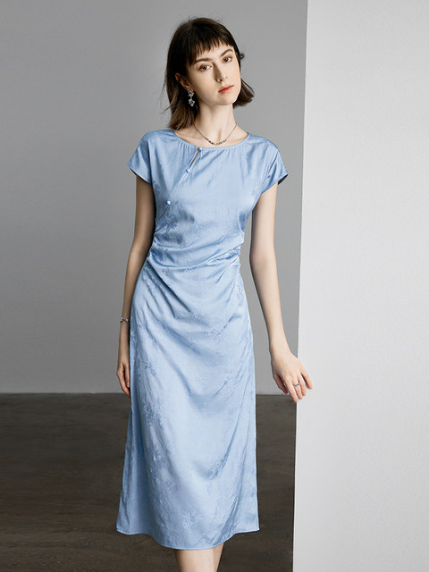 Yanyu new Chinese women's dress 2024 new summer elegant blue short ...