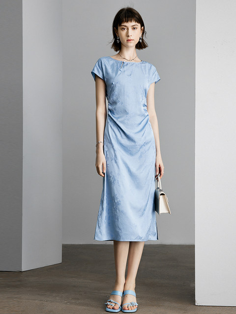 Yanyu new Chinese women's dress 2024 new summer elegant blue short ...