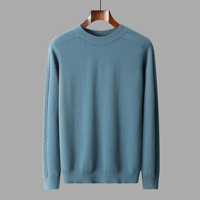 100%pure woolen sweater men's clothing round neck saddle shoulder ...