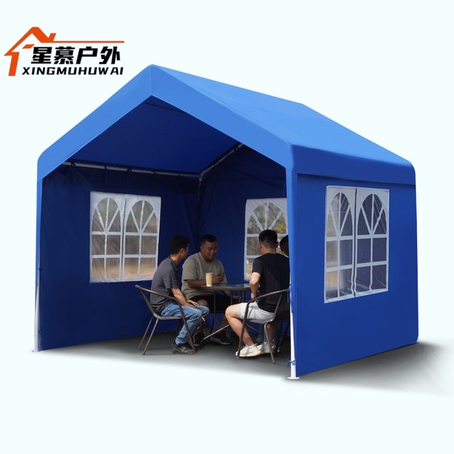 Night market tent with four-legged awning, transparent awning cloth ...