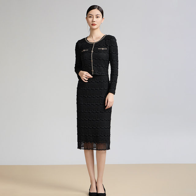 Ma Tiannu 2024 autumn and winter new black round neck dress slim hip ...