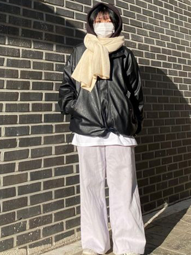 Pu black jacket ~ Korean genuine partimento men and women, the same ...