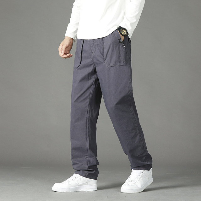 Pure cotton worker pants men 2024 autumn and winter new loose loose ...