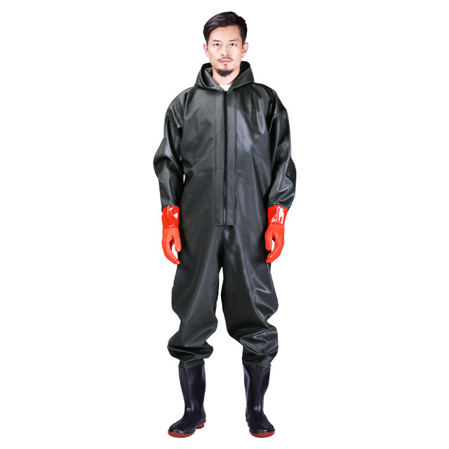 Thickened waders, rain pants with rain boots, one-piece men's waders ...