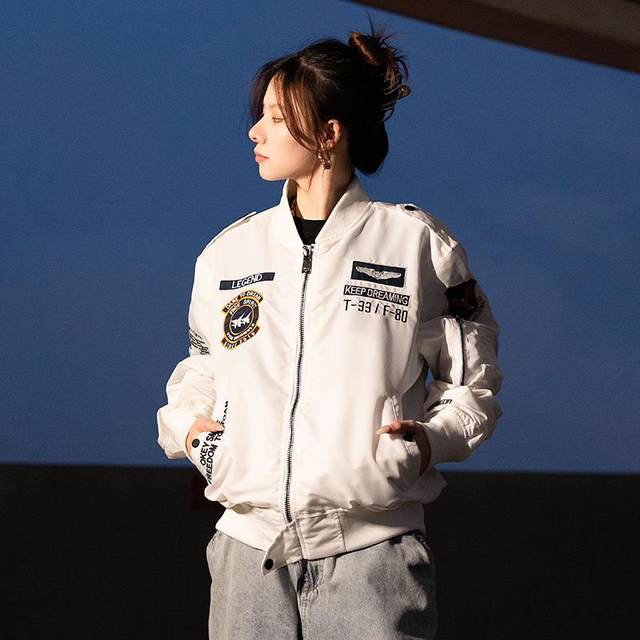 UOD tide brand red flight jacket male retro embroidery baseball couple ...