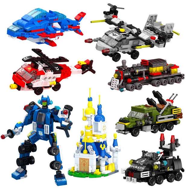 Lele Brothers building blocks mecha helicopter educational assembly toy ...