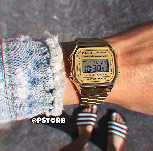 Casio casio watch male student electronic small square gold watch gold ...