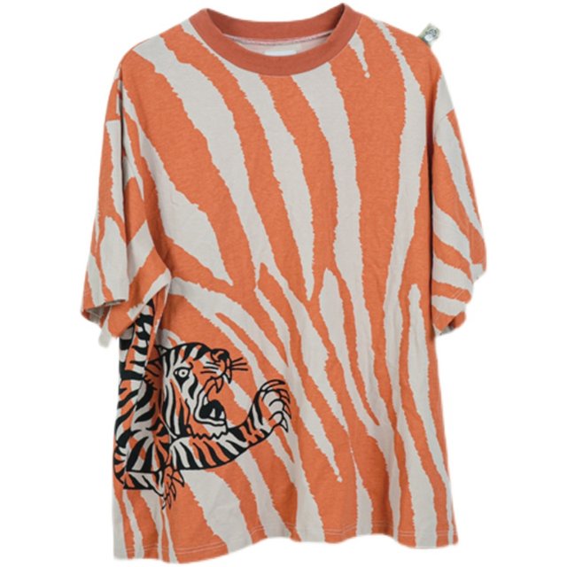 ERRORCODE creative printed short-sleeved orange tiger print top half-sleeved loose street round ...