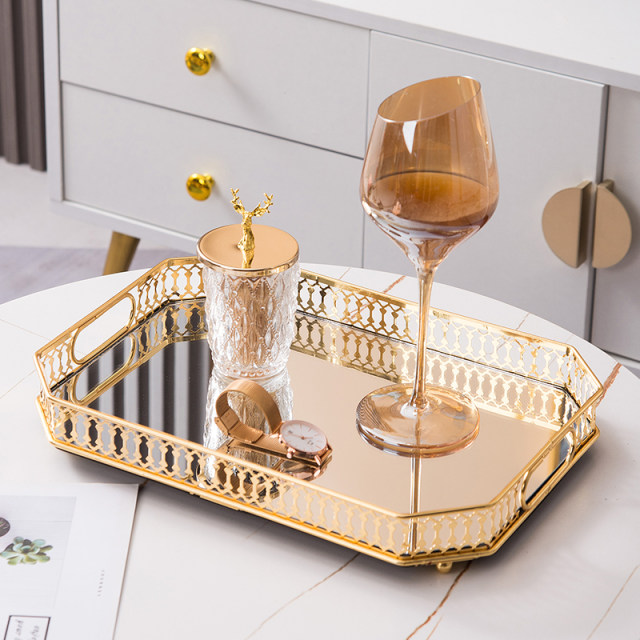 Mirror glass tray rectangular tea tray light luxury water cup cup fruit ...
