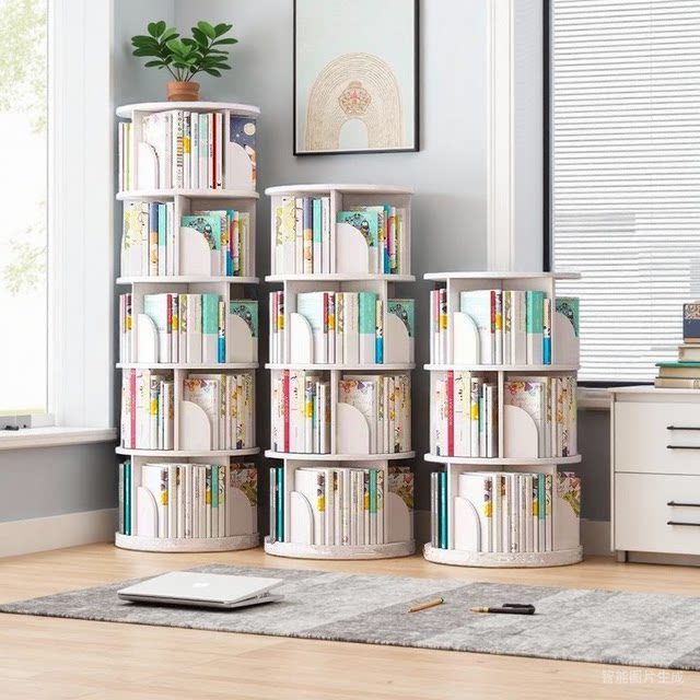Rotating bookshelf 360 simple storage rack children's space floor ...