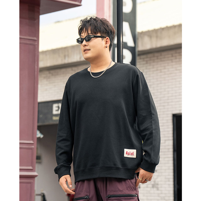 Black plus size men's autumn sweatshirt American loose casual plus fat ...