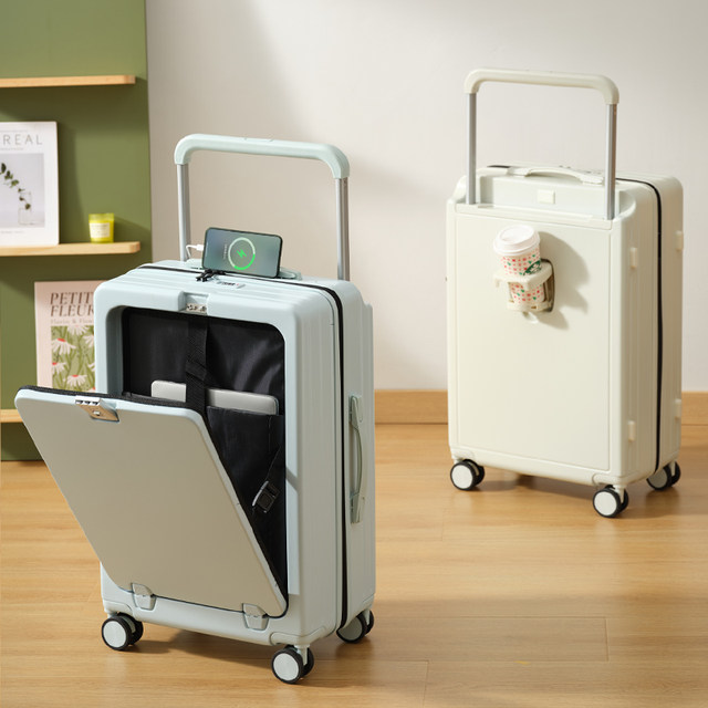 Wide tie rod pop-up front opening cover suitcase women's new 20-inch ...