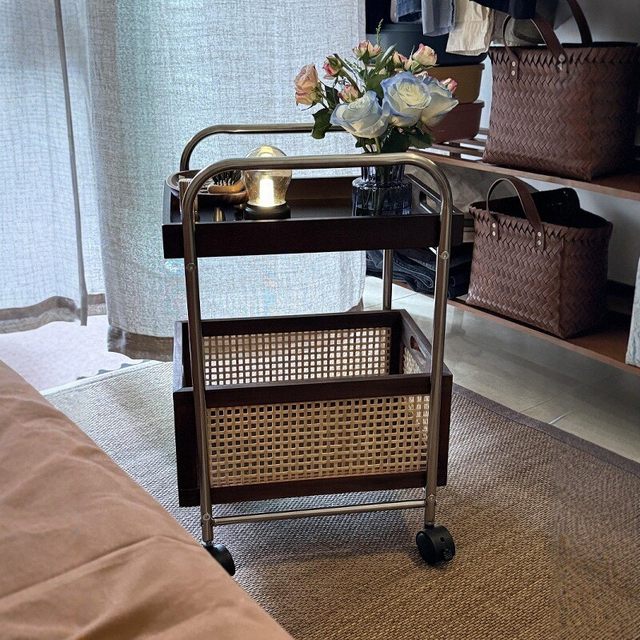 Solid wood movable side table storage second-hand trolley living room ...